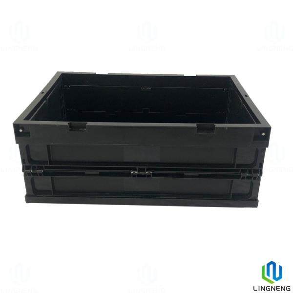 Quality 46L Blue Folding Crate Box Plastic Storage Stackable Bins Without Lid for sale