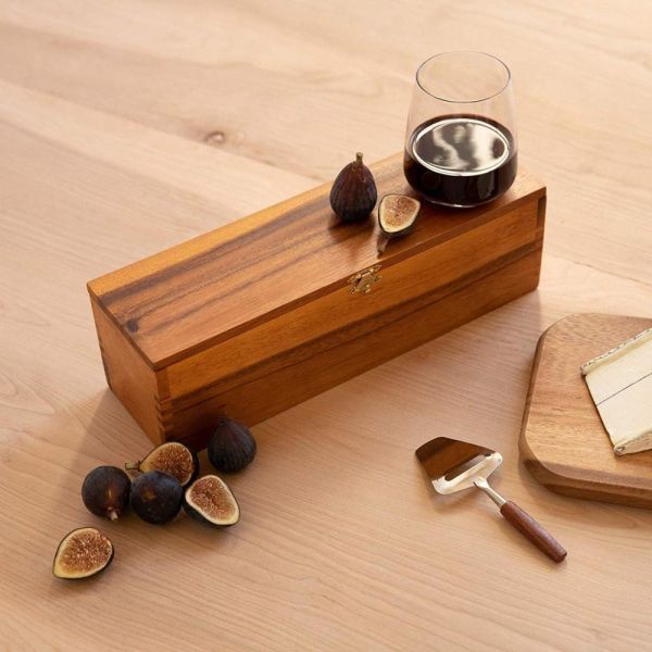 Quality 13in Single Solid Wine Bottle Box Gifts Wooden Wine Boxes with Hinged Lid for sale
