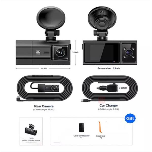 Quality 4K Front Rear Dual Dashcam Wifi Gps Full Hd Full Hd Car DVR Hidden 1440P 3Channel for sale