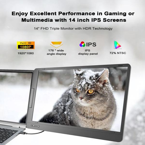 Quality Custom 14inch Laptop Monitor Extender Trio Triple Monitor 1920x1080 for sale