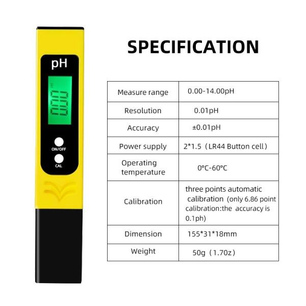 Quality Power Supply 2*1.5V LR Button Battery PH Meter High Precision Water Tester for for sale