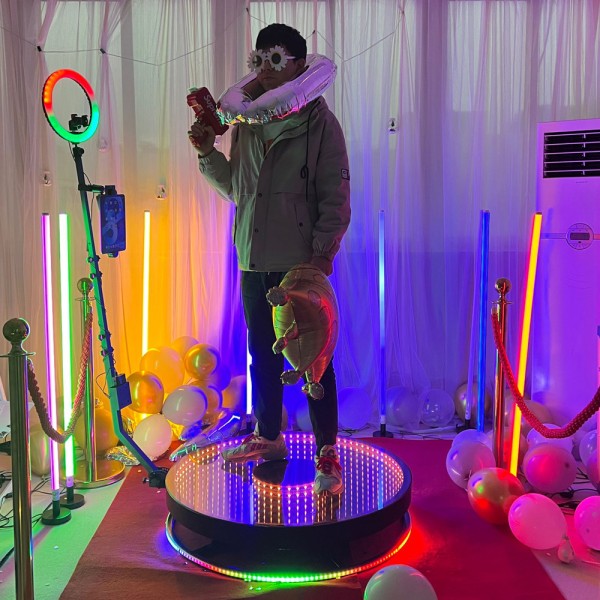 Quality Slow Motion 360 Rotating Video Booth Tempered Glass 115cm With RGB Light for sale