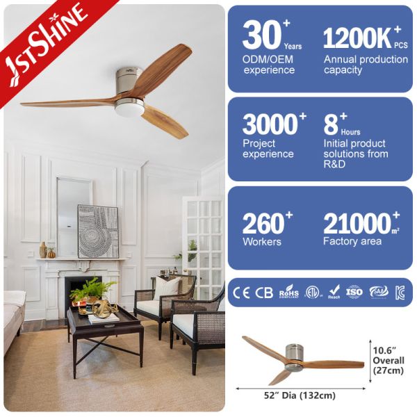 Quality TUYA App-Controlled 2 IN 1 LED Light Ceiling Fan Low Ceiling Solid Wood Blades for sale