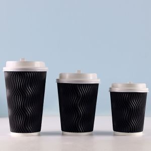 Quality 400ml PLA Sturdy Durable Corrugated Paper 12oz Ripple Cups With Lids for sale