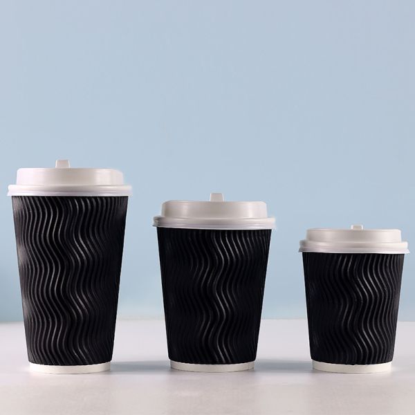 Quality 400ml PLA Sturdy Durable Corrugated Paper 12oz Ripple Cups With Lids for sale