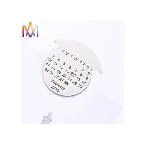 Quality 45mm Calendar Name Bookmarks Engraved Charm Tags for sale