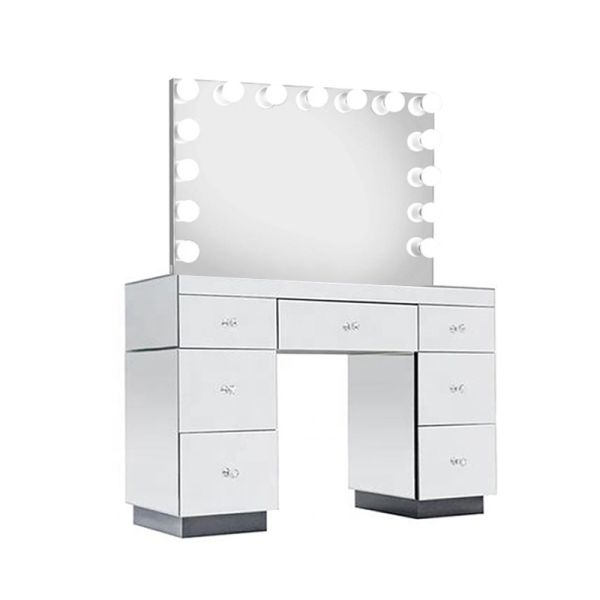 Quality Bedroom Wood Hollywood Mirror And Vanity Dressing Table With Lights for sale