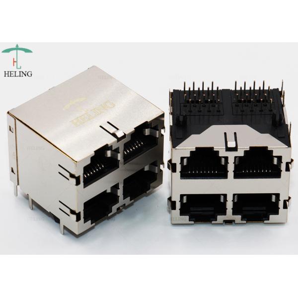 Quality 2 x 2 Ports Stacked RJ45 Connectors Shielding Through Hole Type PBT Material for sale