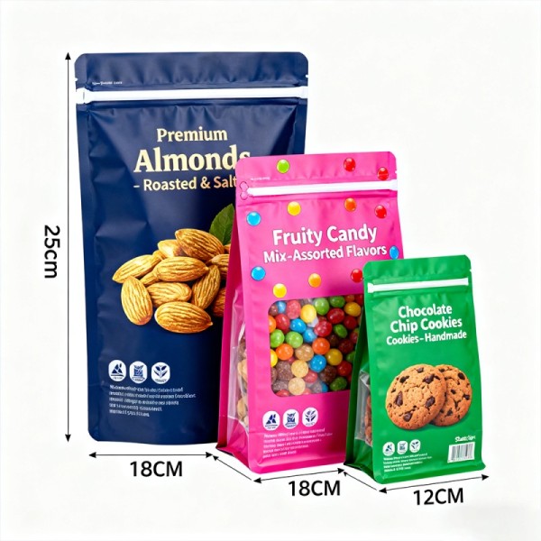 Quality Food Grade Customized Plastic Bag Pet Vmpet Pe Material Structure Smell Proof Stand Up Pouch for Snack Candy Biscuit Packaging for sale