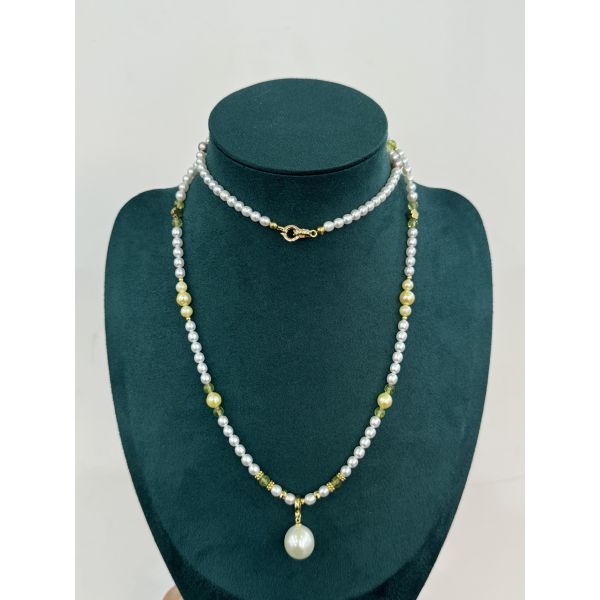 Quality White light color round beads pendant necklace with a pendant size  14 mm and 72 cm chain length designed to add sophistication and charm for sale