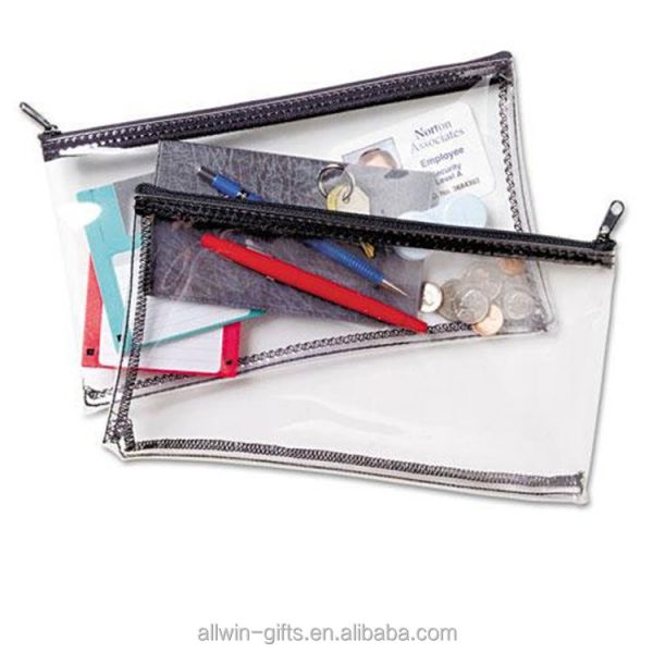 Quality Clear PVC Waterproof Zipper Bank Deposit Bags pencil bag 10.5 X 5.5 Inch for sale