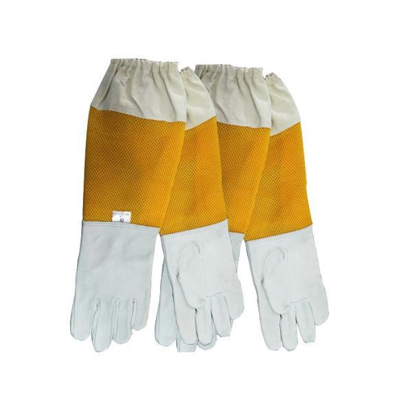 Quality Sheepskin Beekeeping Gloves with Yellow Ventilated Gridding Proof for sale