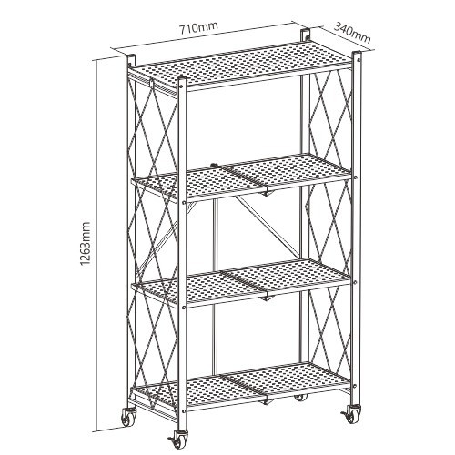 Quality Black 4 Layer Folding Mobile Steel Shelving Unit Paint Spraying for sale
