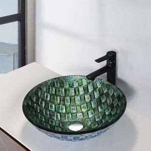 Quality Round Tempered Glass Sink Bowl Hand Drawing Hot Melt Circular Vessel Bathroom for sale