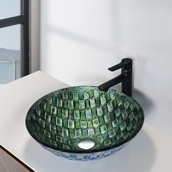 Quality Round Tempered Glass Sink Bowl Hand Drawing Hot Melt Circular Vessel Bathroom Sink for sale