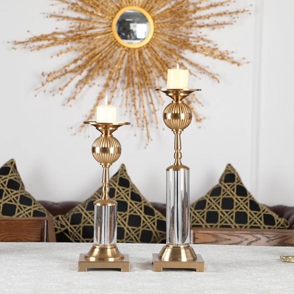 Quality Golden Brass Classic Metal ODM Crystal Candle Holder Craft for sale