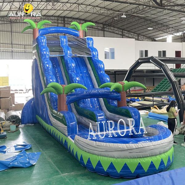 Quality Home Blue Large Inflatable Pool Slide 0.55mm Thick Vinyl Tarpaulin Mateiral for sale