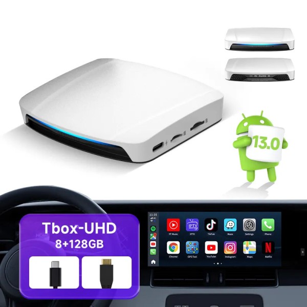 Quality Tbox UHD Android 13 Wireless Adapter CarPlay  Ai Box HDMI SM6225 Processor 4Gb USB HD Video For Youtube Tiktok for sale