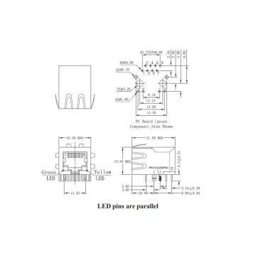 Quality ARJ11B-MBSBQ-A-B-EMU2 Tab Down 1 X 1 Port RJ45 Ethernet Jack With G/Y LED for sale