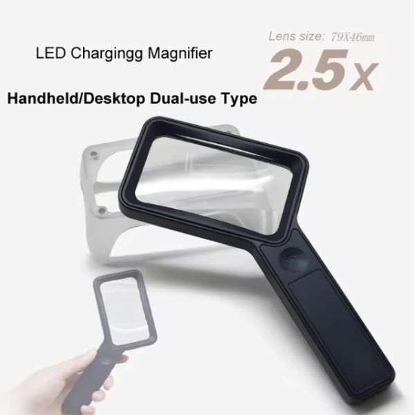 Quality Handheld Rectangular Magnifier 6 LED Light with USB Charging Cable 3Light for sale