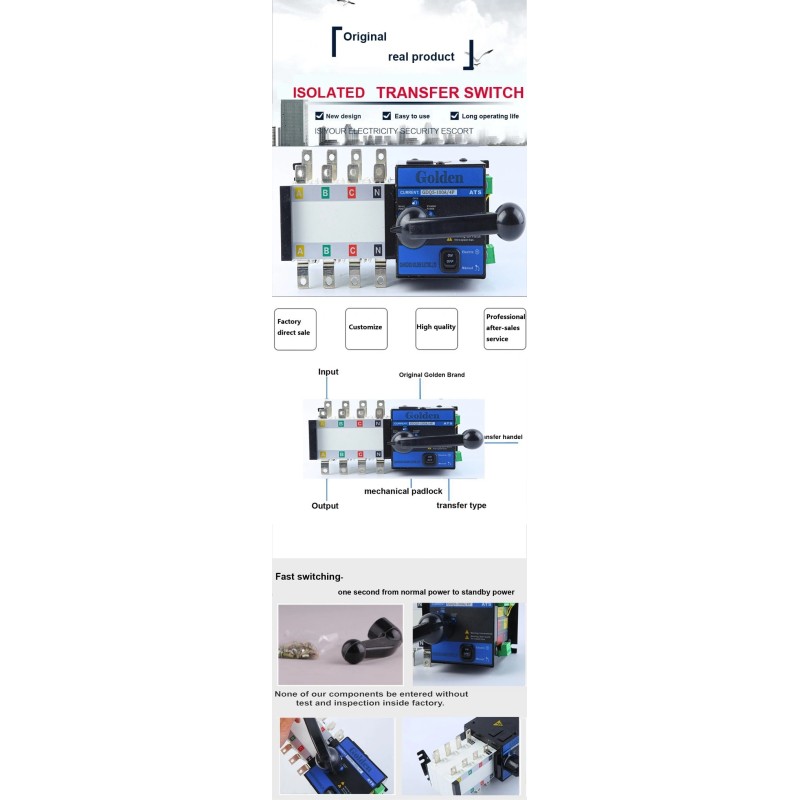 High Quality Automatic Transfer Switch Equipment 4p ATS 100A 160A 250A 400A 800A 1000A 1600A Generator Gdq5 Change Over Switch