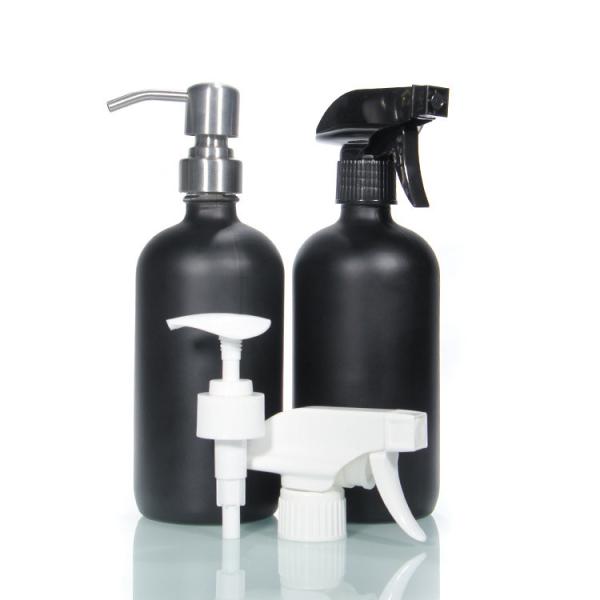 Quality 16 Oz Round Boston Amber Glass Lotion Bottles Perfume Sprayer for sale