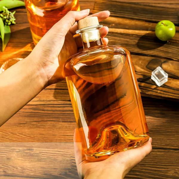 Quality Custom Color 750ml Transparent Round Wide Mouth Glass Liquor Bottle for Wine for sale
