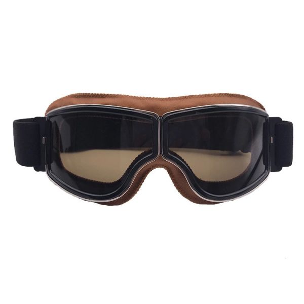 Quality Silicone Strap Customizable Vintage Leather Motorcycle Riding Goggles for Helmet for sale