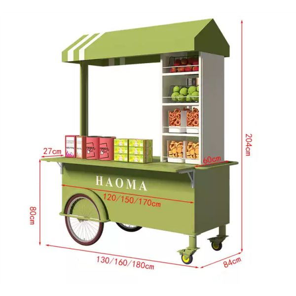 Quality Highly Customized Colors Mini Hand Push Street Snack Vending Trolley Fast Food for sale