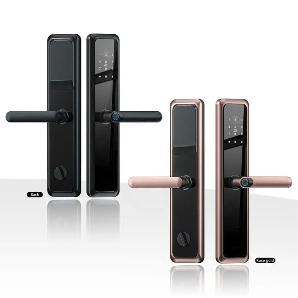 Quality Semi Auto Smart Handle Front Door Lock Fingerprint Code Card Key TTLock Access for sale