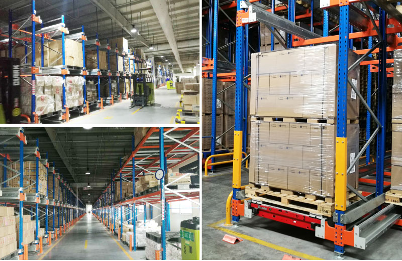 Radio shuttle racking for cold storage warehouse