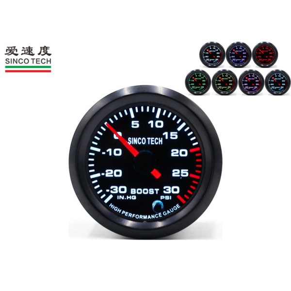 Quality 30 PSI Boost Gauge , 50MM Digital Turbo Gauge Seven Colors Backlight LED Warning for sale
