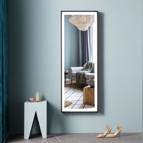 Quality Wooden Frame Led Full Length Mirror Color Temperature Adjustable Led Full Body Mirror for sale