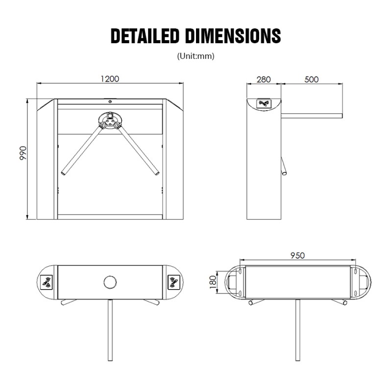 CW309 Full-Automatic Tripod Turnstile Gate side view