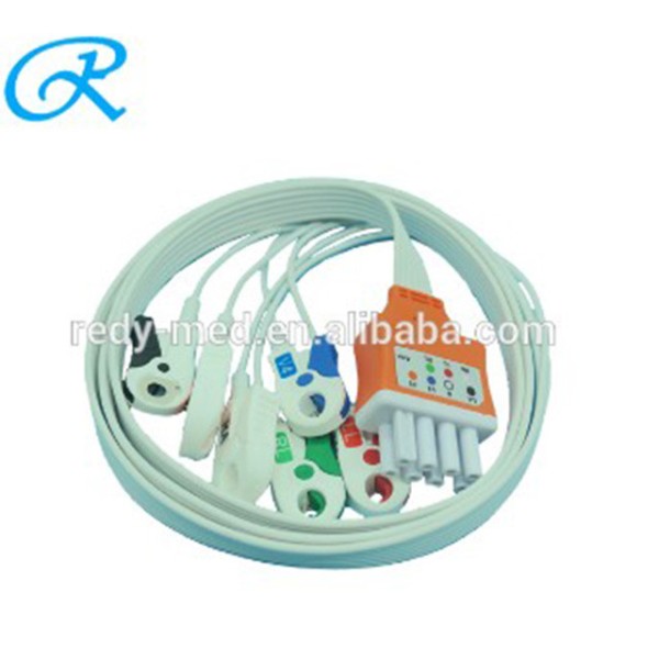 Quality Adult / Pediatric 5 Lead Ecg Cable , White AHA Nihon Kohden Ecg Cable for sale