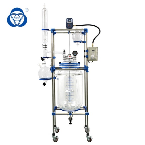 Quality Automatic 100L Jacketed Glass Reactor Vessel with 304 Stainless Steel Frame and 6 Neck on Reactor Cover for sale