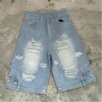Quality Manufacturer High Quality Rhinestone Cropped Baggy Streetwear Shorts Custom Acid for sale