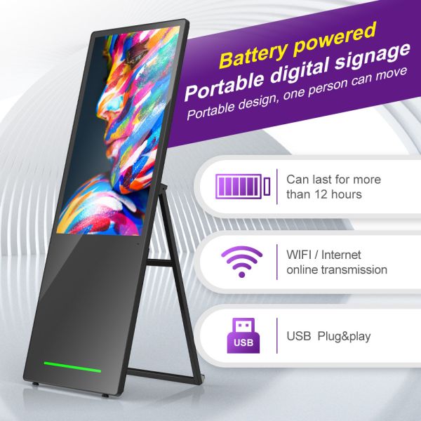 Quality Android Battery Powered Rechargeable Digital Signage A Type Advertising Display 1920*1080 for sale
