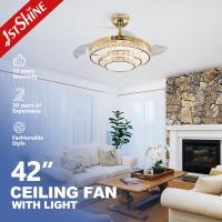 China 220V Crystal Retractable Ceiling Fan Light Dimmable Fandelier 6 Speed factory