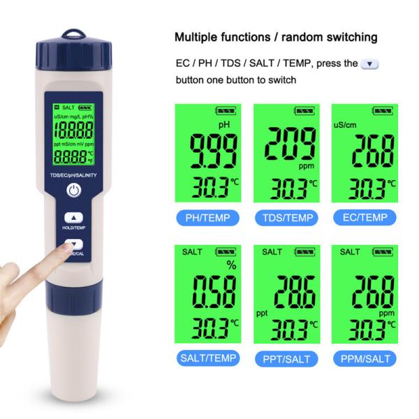Quality 5 - In - 1 Water Quality Tester PH/TDS/EC/Salinity/Temp Meter For Home Aquarium for sale