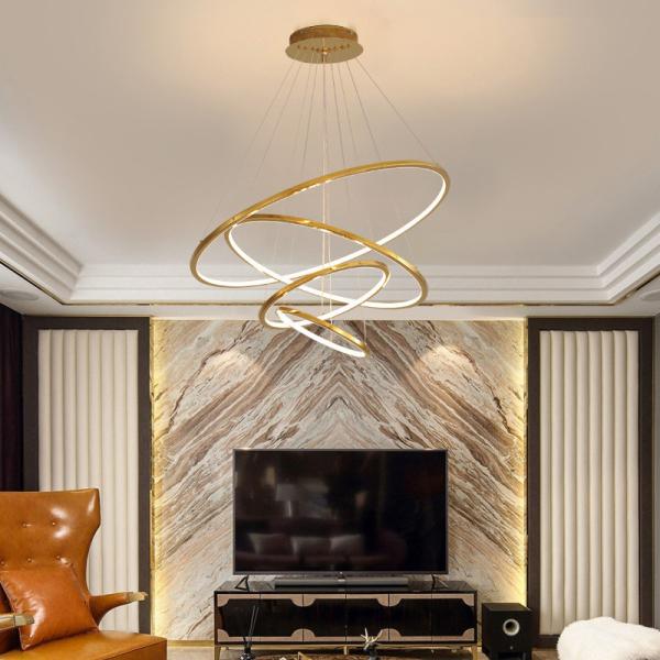 Quality Three Color Dimming LED Modern Ring High Ceilings Chandeliers Custom Service for sale