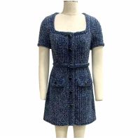 Quality Textured Tweed Knit Fabric Jeans Dress For A Chic Vintage Inspired Look for sale