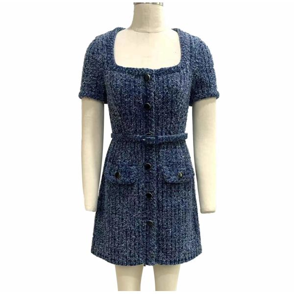 Quality Textured Tweed Knit Fabric Jeans Dress For A Chic Vintage Inspired Look for sale