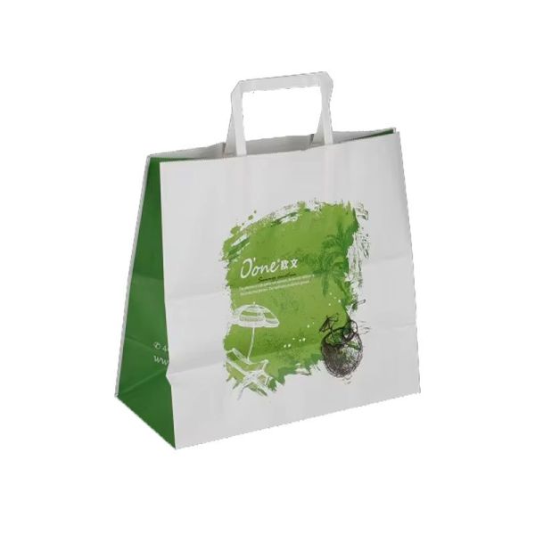 Quality Customized Logo Recyclable Fast Food Bread Takeout Paper Bag Brown Kraft Paper Bags with Flat Handles for sale