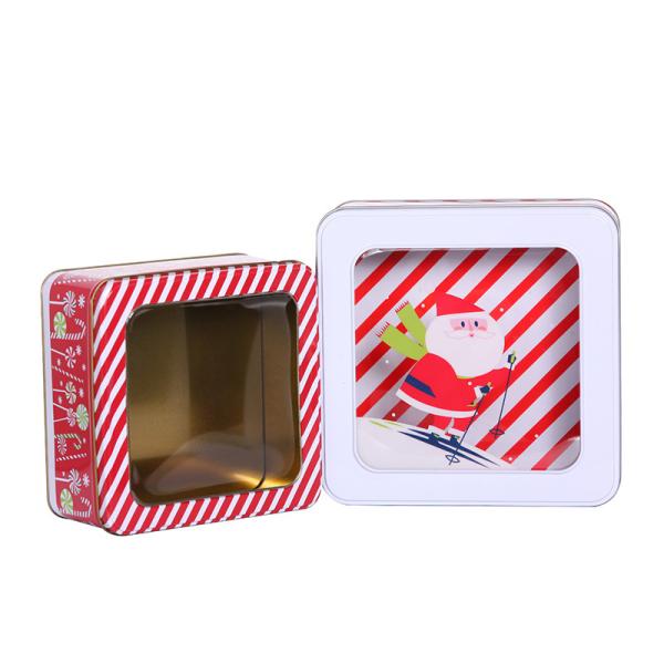 Quality Custom Square Cookie Tins Holiday Metal Tin Container with PVC Clear Window for sale
