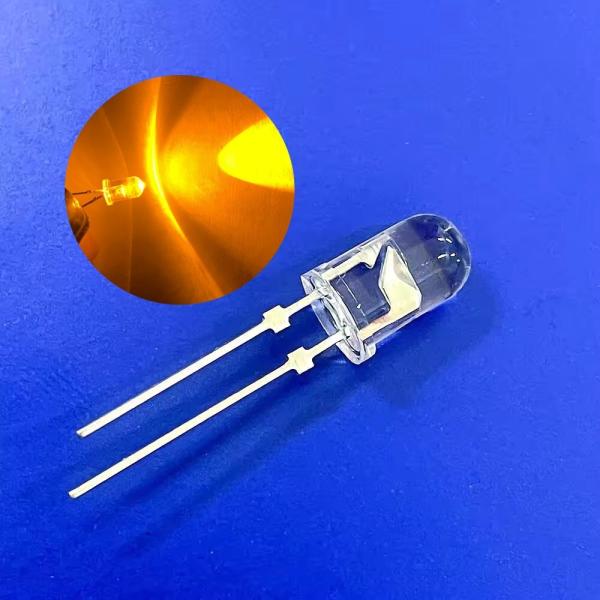Quality 5mm Traffic Yellow Color 595nm 12000mcd Gold Wire Round Head Pin With Stopper for sale
