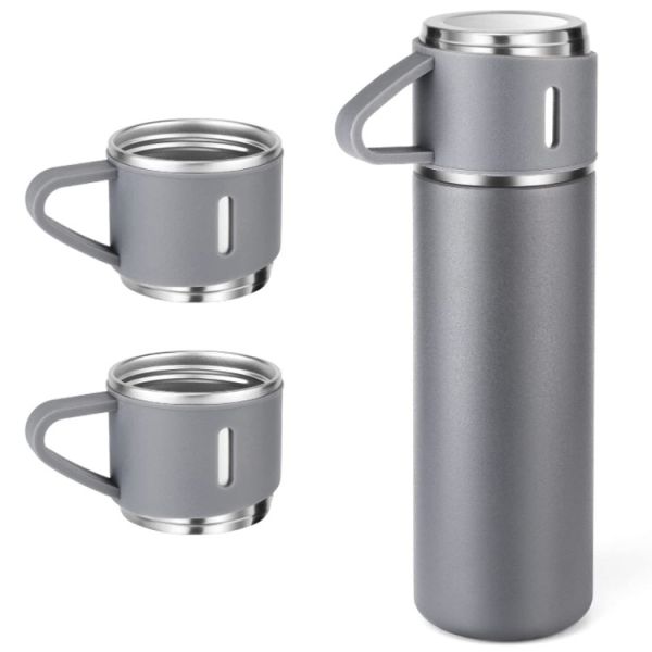 Quality 500ml Double Wall Stainless Steel Portable Luxury Gift Bottle Set With Two Coffee Cup for sale