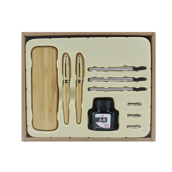 Quality Bamboo Wood Business Stationery Set Natural Color Roller Ball Pen Fountain Pen Set for sale