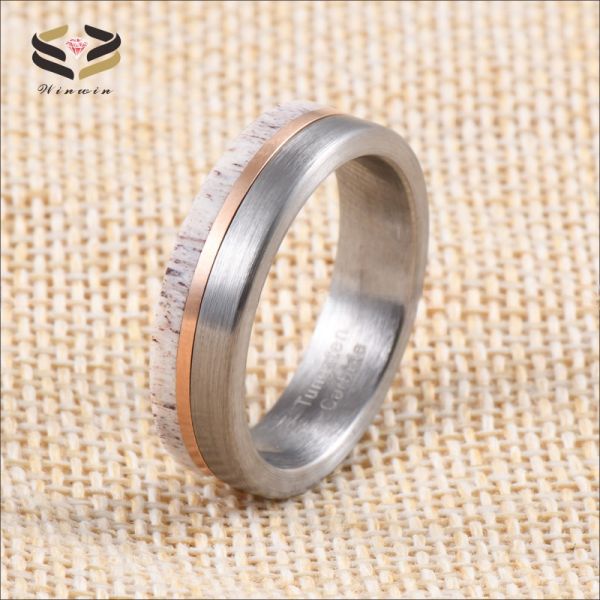 Quality Jewelry 6mm Tungsten Band for Men Women Inlay Deer Antler Wedding Ring Other Diamond Shape and Pearl Type for sale