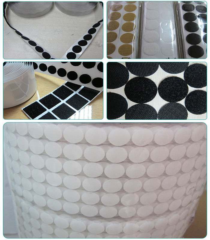 70% nylon 30% polyester self adhesive hook and loop tape in dots, square,and coins shape and other special shape for market